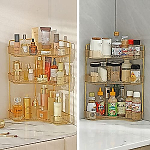 Corner Bathroom Countertop Organizer, Vanity Trays for Bathroom Counter, Makeup Organizer, Perfume Tray, Kitchen Spice Rack, Fits 90 Corner(Yellow, 3 Tiers)