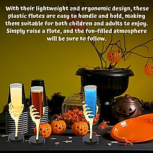 4E's Novelty Skeleton Hand Flutes 12 Pack - Premium Clear Plastic Halloween Champagne Cocktail Goblets (2.7oz) Halloween Cups Wine Shot Glasses Set for Party Supplies Decoration