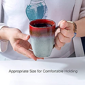 HENXFEN LEAD Coffee Mugs Set of 4 - Ceramic Cups 10 Oz with Large Handle for Coffee, Soup, Tea, Milk, Latte and Cocoa, Mug Gift Set Microwave & Oven, Dishwasher Safe - Red