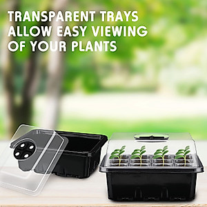 Nuogo 30 Packs Seed Starter Tray 360 Cells Seed Starter Kit with Humidity Domes and Base with 6 Plant Growers Base Indoor Greenhouse Mini Propagator Station 7.3'' x 5.7'' x 4.1''