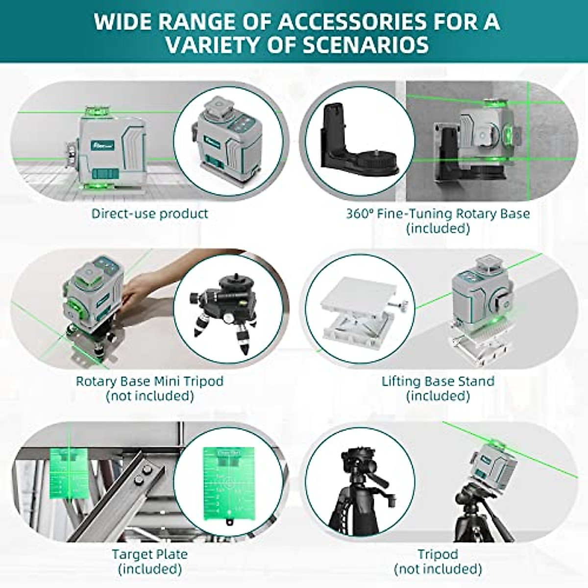 4D Self-Leveling Laser Level, 197Ft DECTEAM 16 Lines Green Cross Line Laser Levels, with Rechargeable Battery, 360° Magnetic Bracket, Remote Controller, Hard Carry Case - T04CG