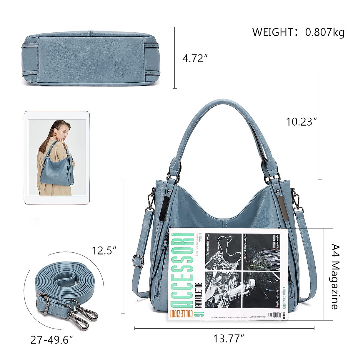 Purses for Women Shoulder Handbags Hobo Bags for Women (Blue)