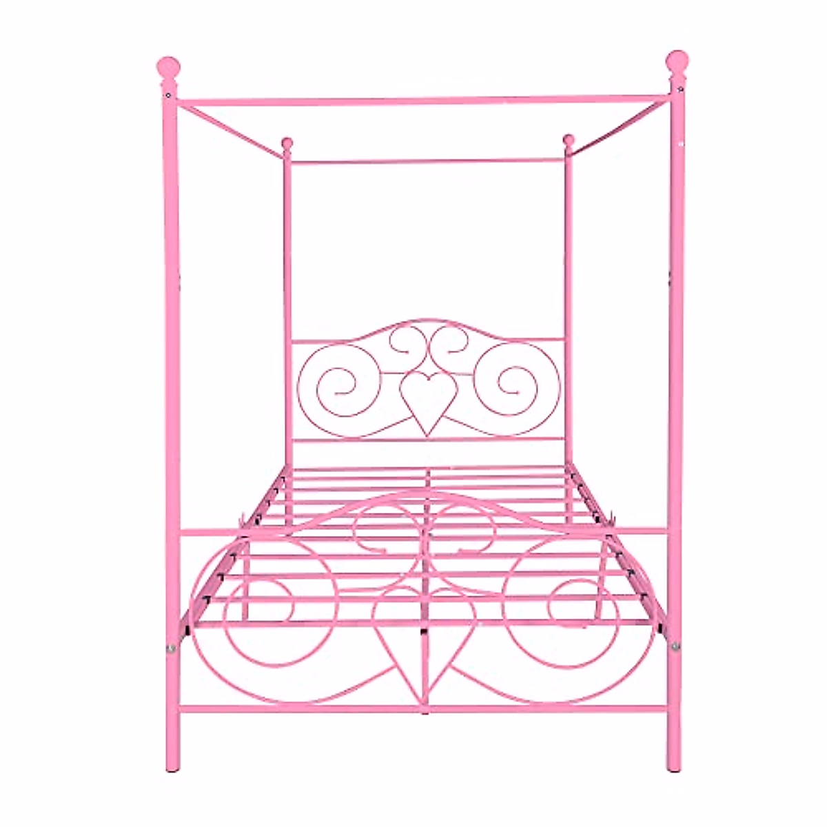 Albearing Canopy Bed Frame Platform Metal Bed Frame Heavy Duty Steel Slat and Support with Headboard and Footboard No Box Spring Required (Full, Pink)