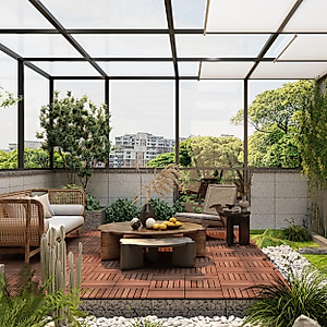 PrimeZone 108 PCS Solid Acacia Wood Interlocking Patio Deck Tiles - 12" x 12" Indoor Outdoor Waterproof Flooring Tiles for Balcony, Backyard, Garden & Poolside, All Weather Use, Brown