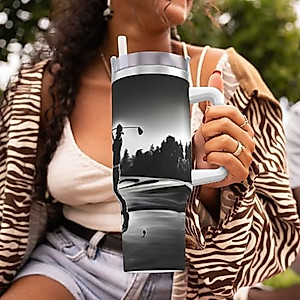 HULIBIN Black and White Golfs Print Double Deck Stainless Steel Travel Coffee Cup With Lid 40 Oz Ice Bully Cup