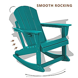 HUEZOE Adirondack Rocking Outdoor Cup Holder, Weather Resistant HDPE Patio Chairs QWY03, Blue
