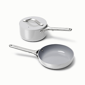 Caraway Mini Duo - Non-Stick Ceramic Mini Fry Pan (1.05 qt, 8") & Mini Sauce Pan (1.75 qt) - Non Toxic, PTFE & PFOA Free - Oven Safe & Stovetop Agnostic (Gas, Electric & Induction) - Gray