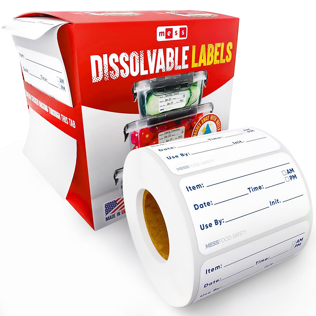 MESS Dissolvable Food Labels -200 Removable Food Container Labels - Blank Labels for Food Containers - Dissolvable Food Labels Stickers - Freezer Labels - Bottle Labels, Jars Food Storage Labels 1x2"
