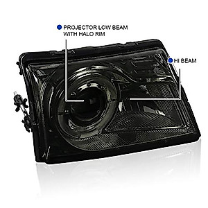 SPEC-D TUNING Halo Projector Headlights Smoke + Corner Lights Bumper Turn Signal Lamp Compatible with Ford Ranger 1998-2000 L+R Pair Assembly