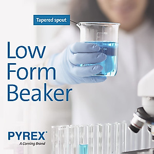 PYREX Griffin Borosilicate Glass Beaker- Low Form Graduated Measuring Beaker with Spout– Premium Scientific Glassware for Laboratories, Classrooms or Home Use - PYREX Chemistry Glassware, 600mL, 2/Pk