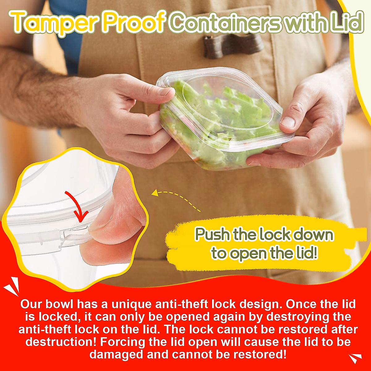 Yiyiring 50 Pack 12 oz Tamper Proof Containers with Lid Square Deli Plastic Sandwich Tiramisu Airtight Meal Container with Lids for Kitchen Storage