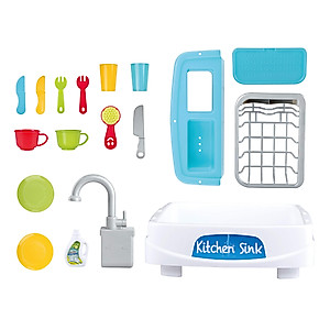 Play My Little Kitchen Sink Toys - Toddler Kitchen Role Dishwasher Toys with Running Water Cycle System - Utensils Tableware Accessories for Kids - 18 Piece Pretend Toy for Boys & Girls