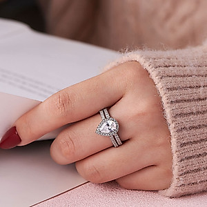 Wuziwen 3Ct Pear Cut Wedding Band Bridal Ring Set for Women Halo CZ 925 Sterling Silver Size 7