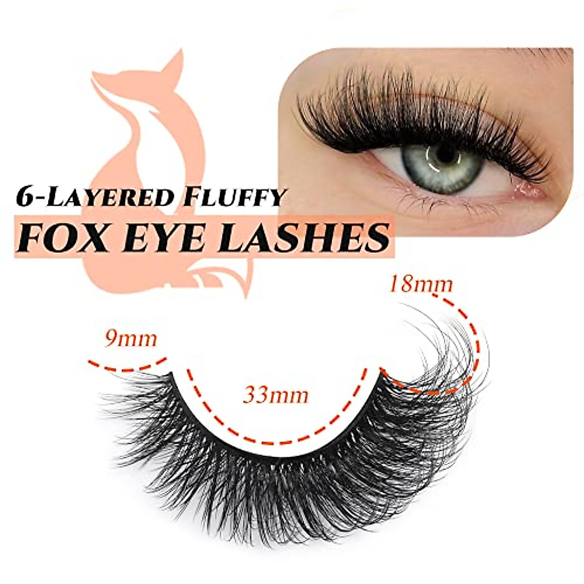 Natural Fox Eye Lashes Wispy False Eyelashes 18mm Fluffy Mink Lashes D Curl Fake Cat Eyelashes Multipack by TOOCHUNAG