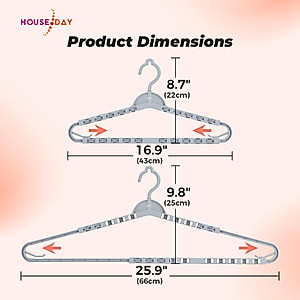 HOUSE DAY Extra Large Adjustable Hangers 4 Pack, Heavy Duty Clothes Hangers with 360° Rotating Hook, Sturdy Plastic Hangers Ideal for Coat,Sweaters, Jackets, Bath Towels, Oversized Garments (Gray)