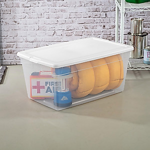Sterilite 90 Qt Storage Box, Stackable Bin with Lid, Plastic Container to Organize Clothes, Blankets, Towels in Closet, Clear with White Lid, ‎29.75"L x 13.5"W x 18.75"H, 4-Pack
