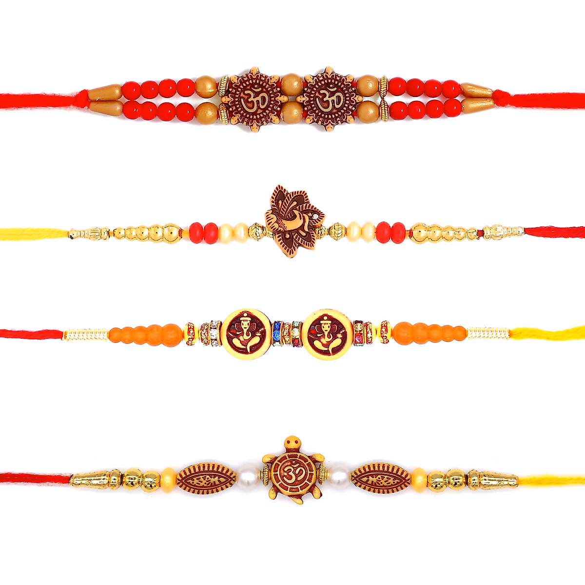 Indian Art Set of 4 Rakhi For Brother and Bhabhi Set Bro Rakhi With Cotton Thread Gift This Rakhi to Brother / Bracelets Rakhi Set /