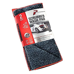 Platinum Series Microfiber Car Wash Scrubber Pad, Scratch-Free Extra Absorbent Hand Washing Automotive Cleaning Scrub Cloth, Auto Detailing Towel, 2pk (11.5″ X 12″)