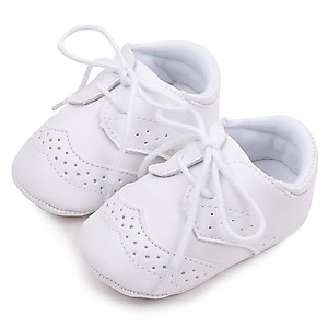 Methee Infant Baby Boys Girls Walking Shoes, Soft Sole Non-Slip First Walker Shoes Newborn Crib Shoes, Perfect for Baptism/Crawling/Wedding, White 0-6 Months Infant