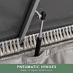 Royal Garden 230 Gal Extra Large Wicker Furniture Deck Storage Box for Indoor Outdoor Use, Storage for Cushions, Pillows, Patio, and Pool Accessories w/ Pneumatic Hinges and Internal Liner (Gray)