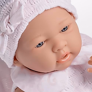 Real Girl Baby Doll 15" | Anatomically Correct | JC Toys - La Newborn | Made in Spain | Pink Knit Outfit & Accessories | Ages 2+