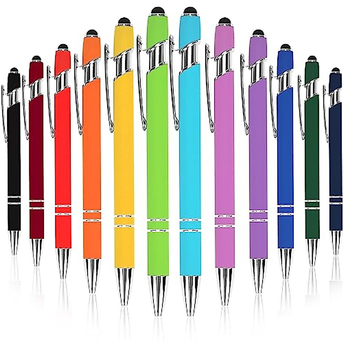 EOOUT 12pcs Ballpoint Pen with Stylus Tip, Soft Touch Click Metal Pen, Stylus Pen for Touch Screens, 1.0 mm Black Ink 12 Colors