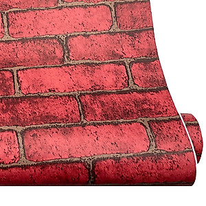 Yifely Red Brick Self Adhesive Shelf Drawer Liner Door Sticker Rural Wall Covering Paper Easy to Install 17.7inch by 9.8 Feet