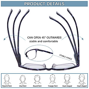 STASTEND 5 Pack Reading Glasses Blue Light Blocking for Women,Computer Readers with Spring Hinge (Multicolor-C3, 1.75, multiplier_x)