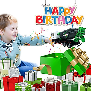 Gemini&Genius Construction Vehicle Cement Truck Toys for Kids, Heavy Duty Cement Mixer Truck for Pretend Play, 1/50 Scale Diecast Alloy Truck Vehicles Toy for Kids