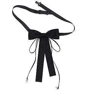 FASELE JKQBUX Elegant Bow Tie for Women Girls,Ladies Party Long Pre Adjustable Pearl Bow Tie Necktie Bowtie female ribbon Women Ties Black