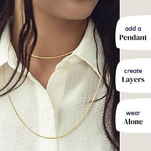 KISPER 24k Gold Snake Chain Necklace – Thin, Dainty, Gold Plated Stainless Steel Jewelry for Women & Men with Lobster Clasp, 20”