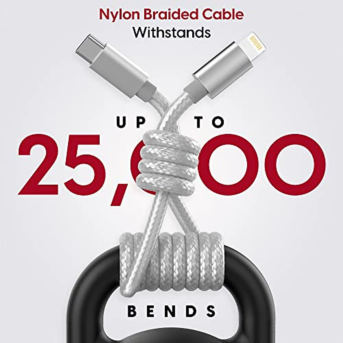 TALK WORKS USB C to Lightning Cable Charger Compatible w/iPhone 14/14 Plus/14 Pro/14 Pro Max, 13/13 Mini/13 Pro/13 Pro Max, 12/12 Mini/12 Pro/12 Pro Max, iPad-10' Braided Cord-MFI Certified (Silver)