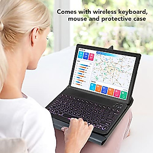 suick Office Tablet, 8GB RAM 128GB ROM HD Tablet Octa Core Dual Camera with Keyboard Mouse for Family (Blue)