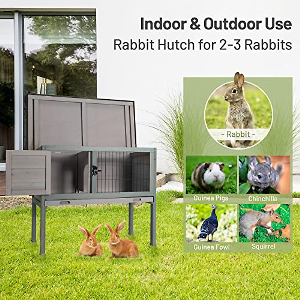 PETSITE Rabbit Hutch Bunny Cage Wooden Guinea Pig House with Open Roof &amp; Tray Indoor Outdoor Elevated