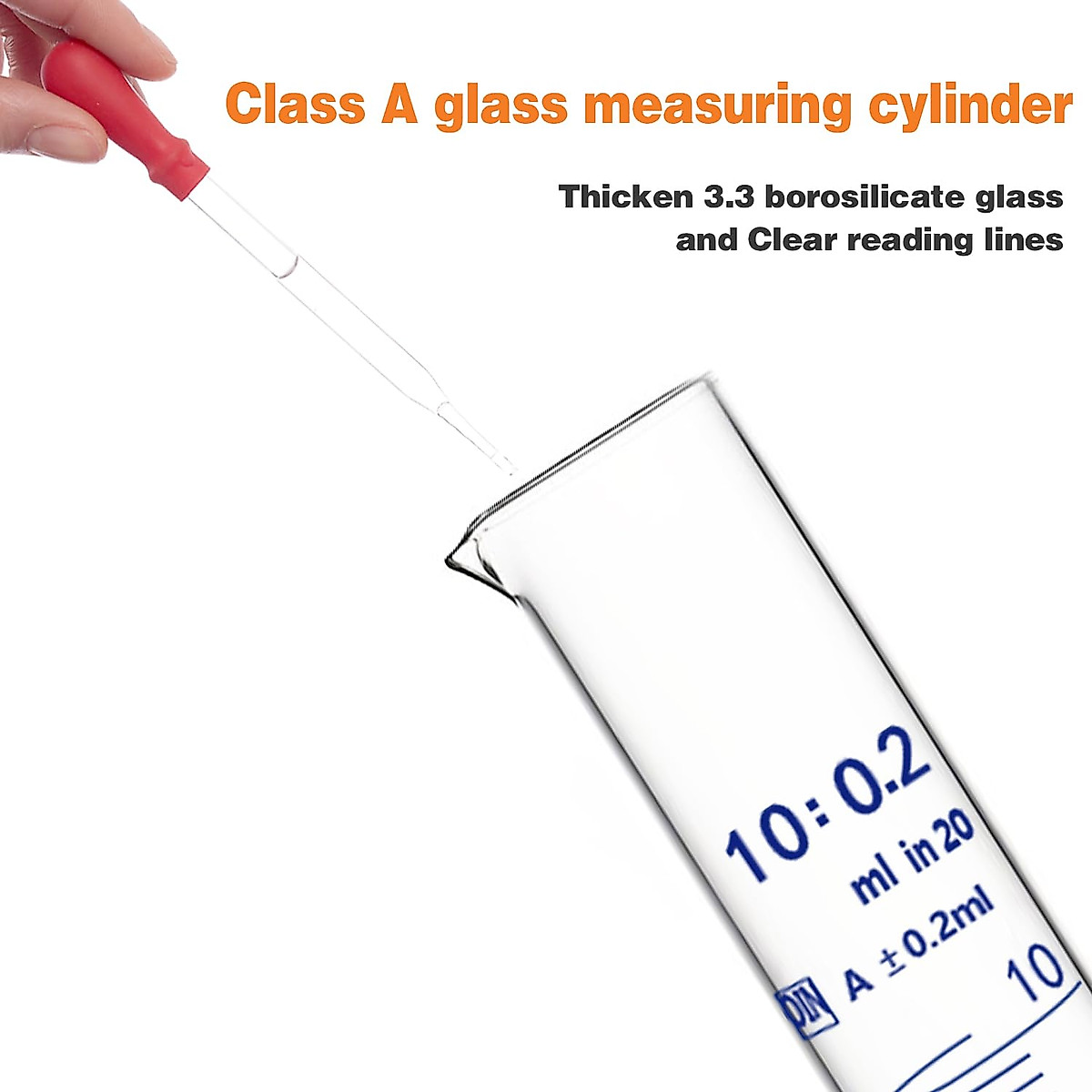 Thick Glass Graduated Cylinder Measuring Liquid Lab Hexagon Base Cylinders Come with One Glass dropper (glass, 5ML)