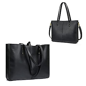 S-ZONE Women Genuine Leather Tote Bag Shoulder Handbag Version 1 Bundle with Version 2 Crossbody Purse