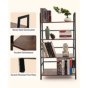 Oapety Bookshelf, 4-Tier Ladder Shelf Bookcase, Industrial Standing Shelf Storage Rack Storage Organizer Plant Stand, Open Display Shelves for Living Room, Kitchen, Bedroom, Home Office, Balcony…88