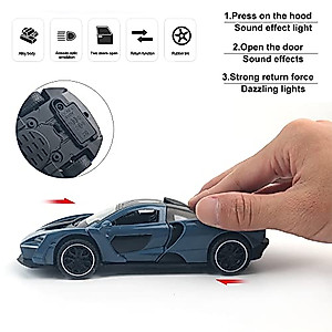Diecast Toy Car McLaren Senna Sports Car Model,Zinc Alloy Simulation Casting Pull Back Vehicles,1:32 Scale Mini Electronic Supercar Toys with Lights and Music for Toddlers Kids Children Gift (Blue)