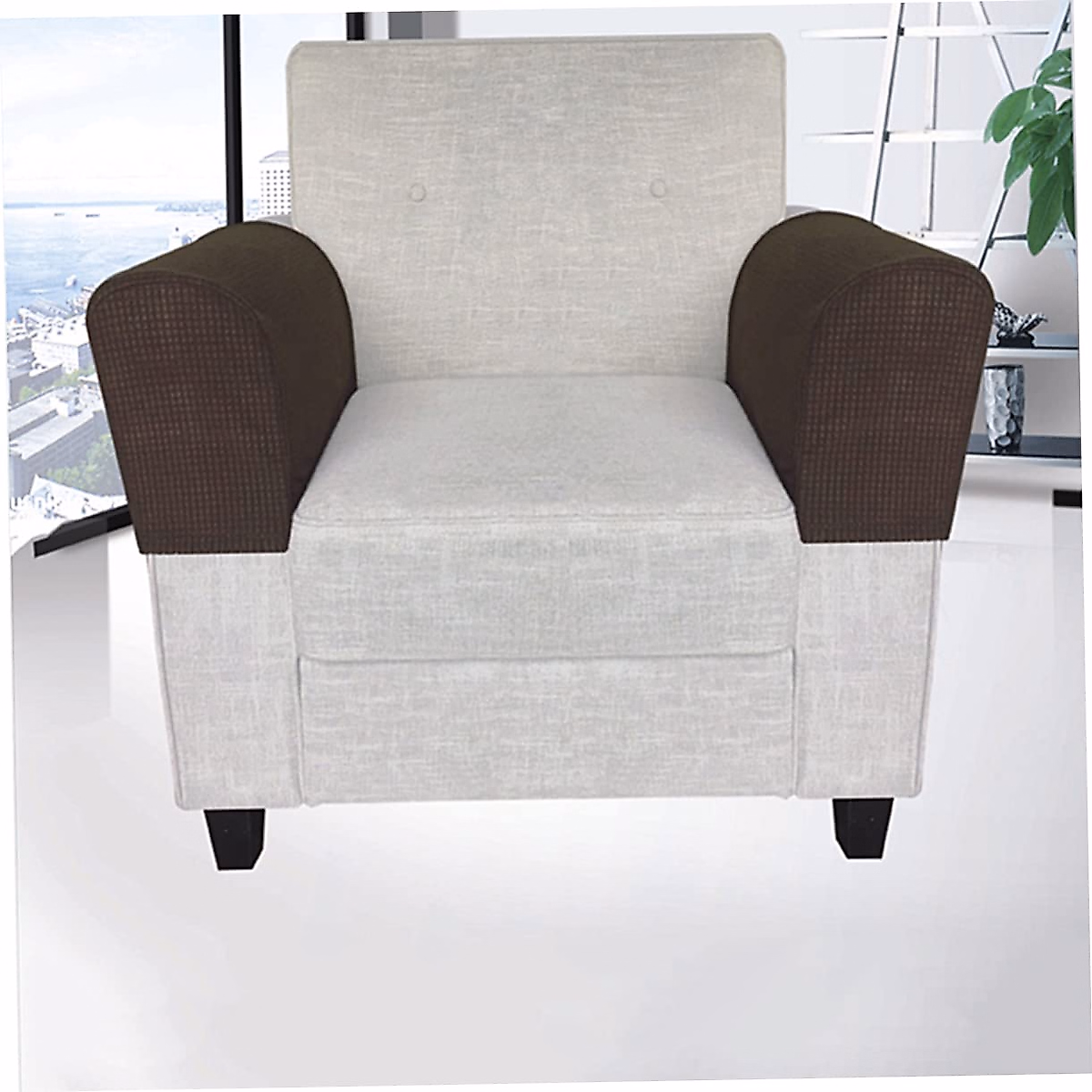 VOSAREA Sofa Protector 2pcs Sofa Armrest Covers Stretchy Sofa Side Towels Protective Covers Anti-Slip Home Office Grey