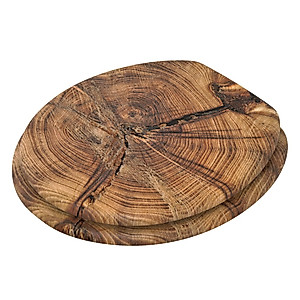 Sanilo ROUND, Silent Slow Close, Molded Wood, Adjustable Toilet Seat, Old Tree