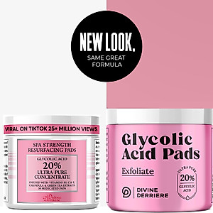 Glycolic Acid Pads with Vitamin C - Toner Pads for Face Cleansing With Tea Tree Oil - Exfoliating Pads with 20% AHA & Vitamins E, B3, B5 - Facial Peel Resurfacing Pads, Glycolic Acid Peel (50)