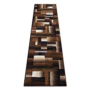 Masada Rugs, Modern Contemporary Runner Area Rug, Brown Black Beige (2 Feet X 7 Feet)