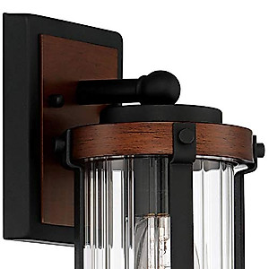John Timberland Stan Country Cottage Rustic Outdoor Wall Light Fixture Black Aluminum Dark Wood Finish 11 3/4" Clear Glass for Exterior House Porch Patio Outside Deck Garage Front Door Garden Home