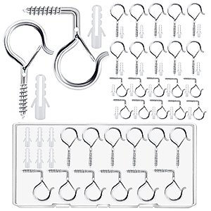 Fegdyi Christmas Lights Hooks Pack of 20 Q-Hanger Screw Hooks Wall Cabinet Ceiling Hooks with Safety Buckle Design for Outdoor String Lights Light House Garage New Year Party (Silver)