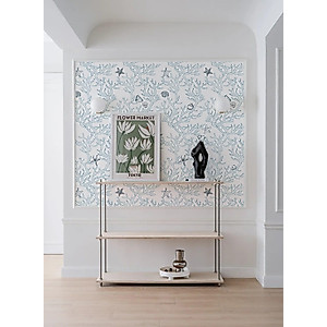 Dviolet Peel and Stick Wallpaper White and Light Blue Contact Paper Coral Wallpaper Coral/Seashell/Starfish Contact Paper Removable Wallpaper for Kids Room Walls 17.3"X 118"