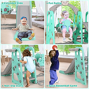 Arlopu Toddler Slide and Swing Set, 4 in 1 Kids Play Climber Slide Playset w/Basketball Hoop Extra Long Slide Extra Ball, Baby Swing for Indoor Outdoor Playground, Easy Set-Up, 3 Years Old (Fiery)