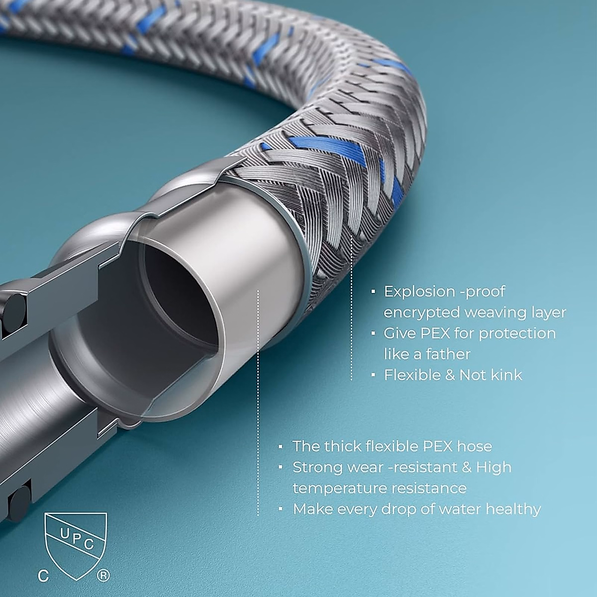 Hoimpro Matte Black Bathroom Vanity Faucet, Waterfall Faucet with Pop-up Drain, Stainless Steel Bathroom Sink Faucet, Single Handle Single Hole Faucet with cUPC Water Supply Line, 6 Inch Deck Plate