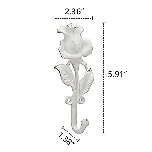 SOFFEE DESIGN 2pcs White Single Hooks 3D Rose Flower Retro Ornate Style for Room Wall Decoration, Coat Hat Scarf Hanging Hanger Entry Heavy Hooks Home Decor