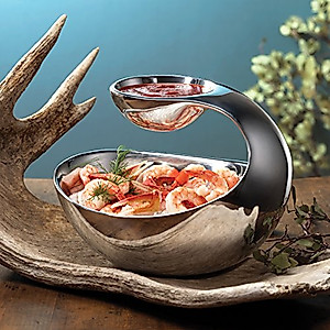 nambe Scoop Server, Mini | Two-Tiered Chip and Dip | Cold & Hot Appetizer Serving Bowl | Made of Metal Alloy | 7” D x 5.5” H | Designed by Wei Young (Silver)