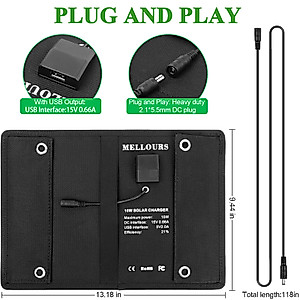 Mellours 10W, Solar Battery Charger 12 Volt, Keep Battery Healthy & Ready 100%, 9 FT Extension Cable, Solar Trickle Charger, Solar Car Battery Charger, Boat Battery Charger, Solar Battery Tender